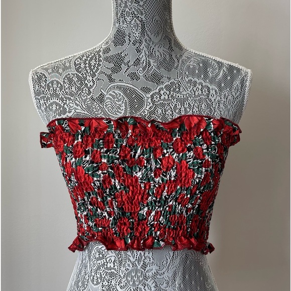 Tops | Womens Red Floral Ruched Tube Top | Poshmark